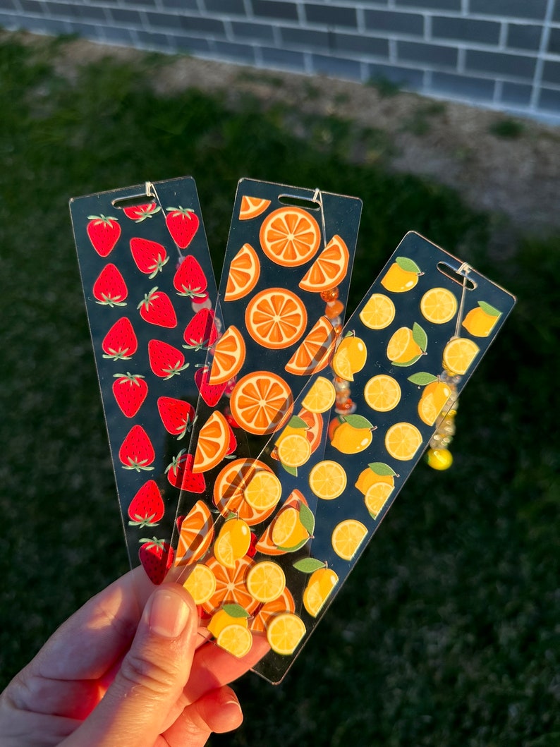 Beaded Acrylic Bookmark Summer Fruits Strawberries Oranges Lemons Book ...