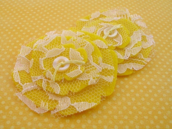 Items similar to Lemon Yellow - Lace and Felt Flowers on Etsy