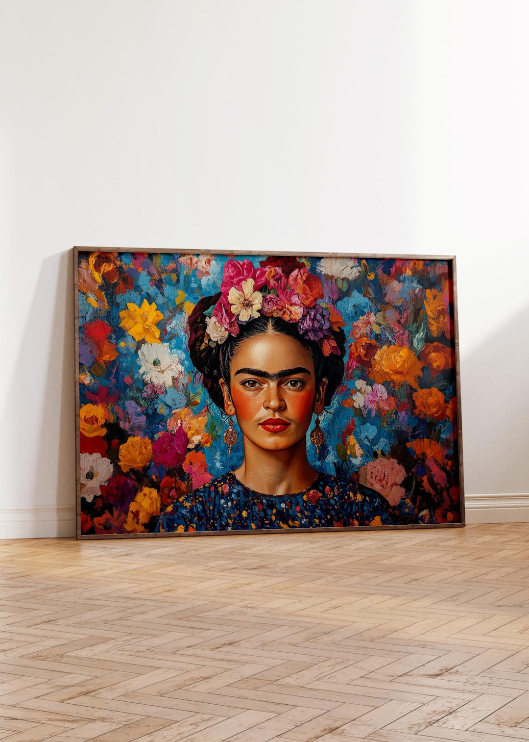 Frida Kahlo Portrait Poster Wall Art Print - Portrait Flowers Colorful ...