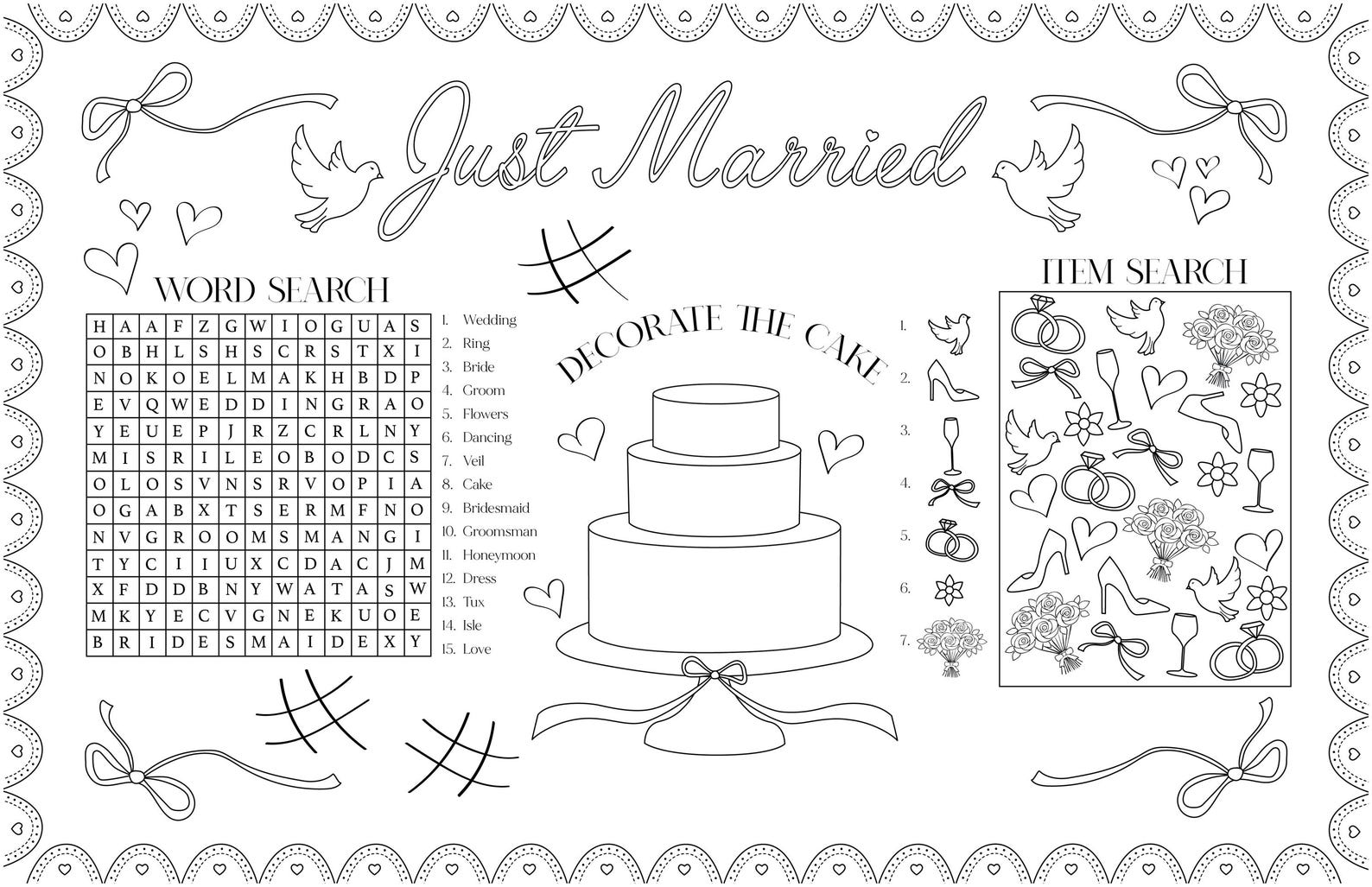 Wedding Activity Sheet for Kids, Wedding Coloring Page, Wedding ...