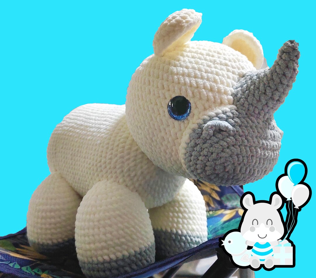 Extra Large 35cm Rhino Crochet Pattern - Amigurumi Rhino Pattern ...