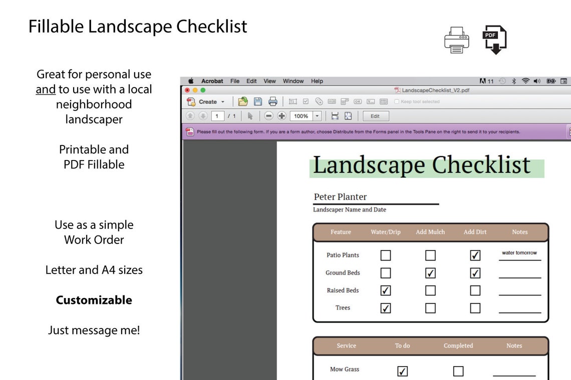 Printable Work Sheet Landscape Checklist Gardening Tracker Fillable ...