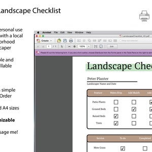 Printable Work Sheet Landscape Checklist Gardening Tracker Fillable ...