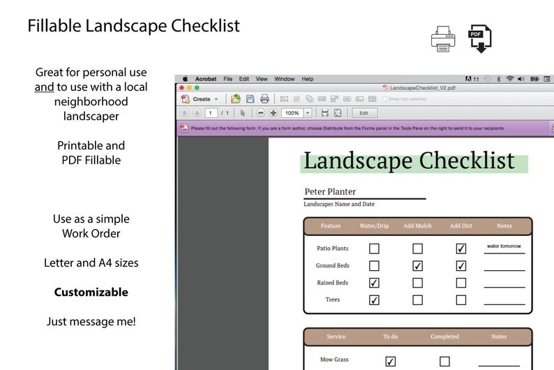 Printable Work Sheet Landscape Checklist Gardening Tracker Fillable ...