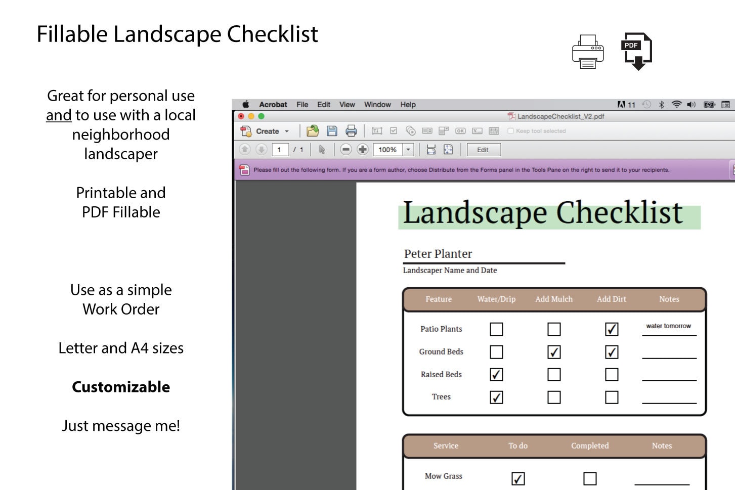 Printable Work Sheet Landscape Checklist Gardening Tracker Fillable ...