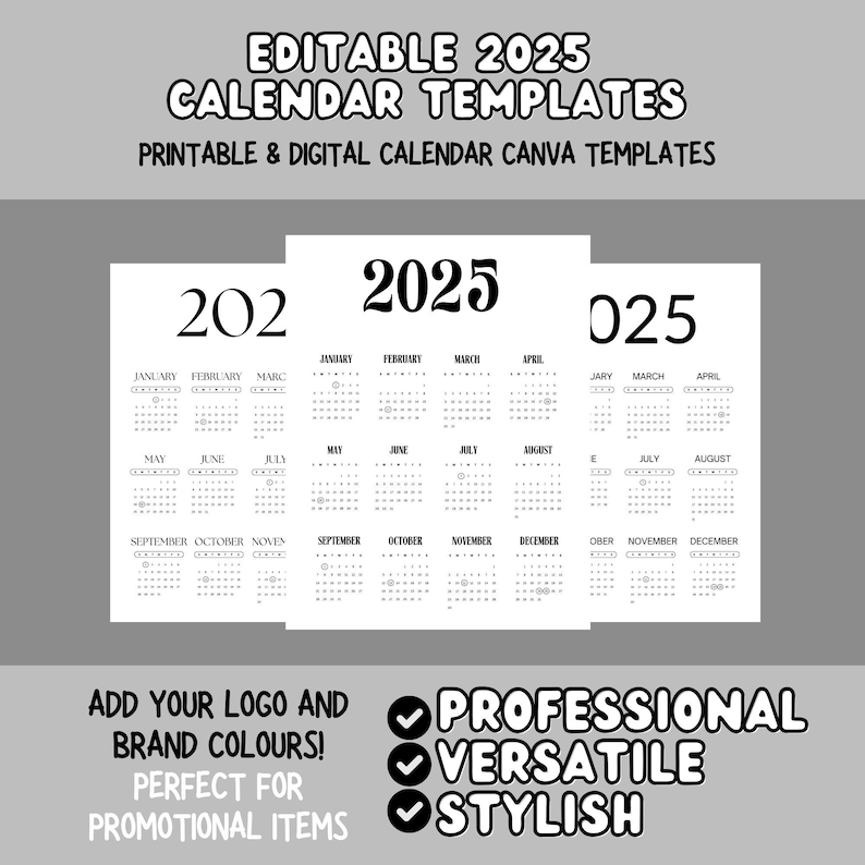 Editable 2025 Calendar Templates Printable & Digital Calendar Canva ...