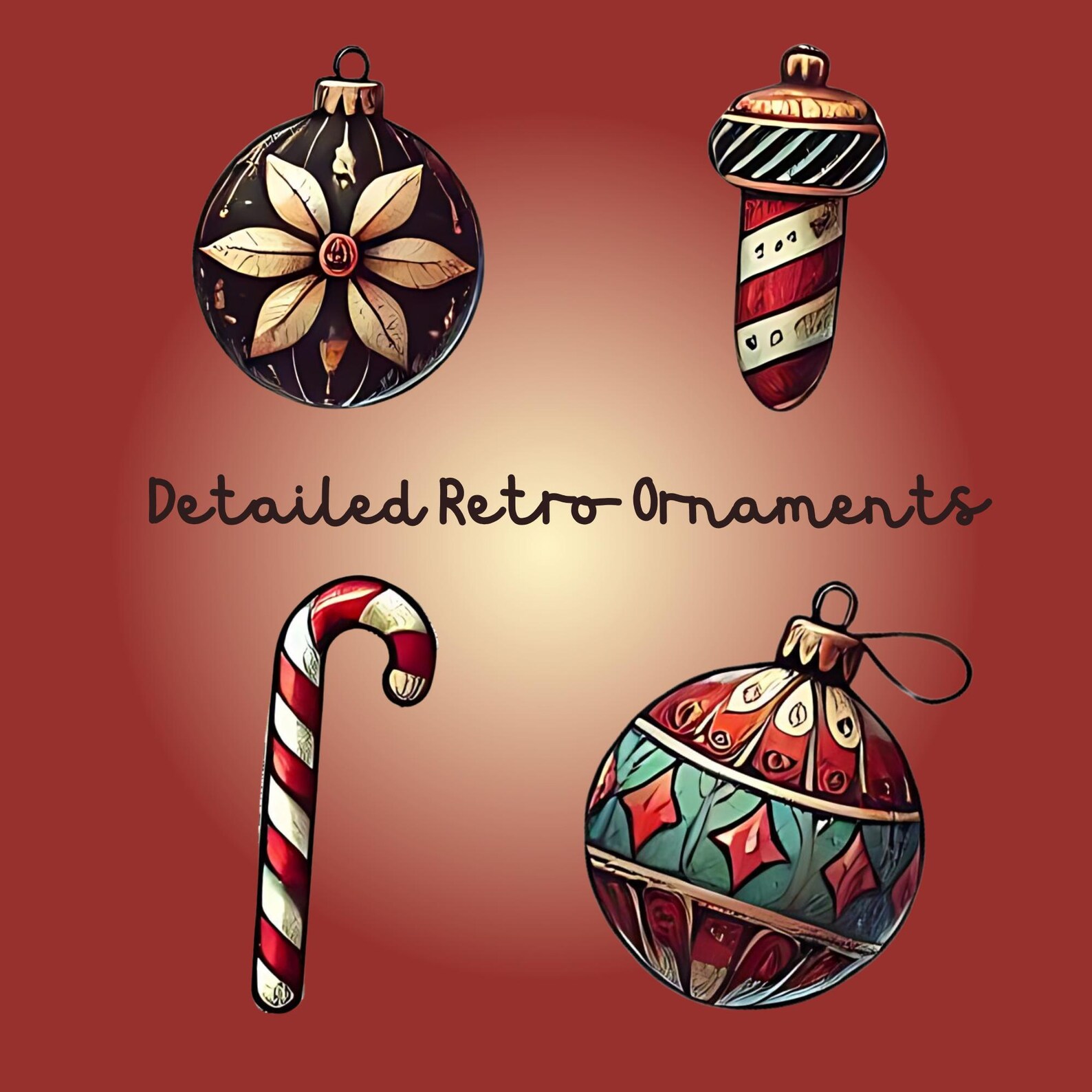 Vintage Christmas Ornament Clipart Set Retro Santa Graphics Digital ...