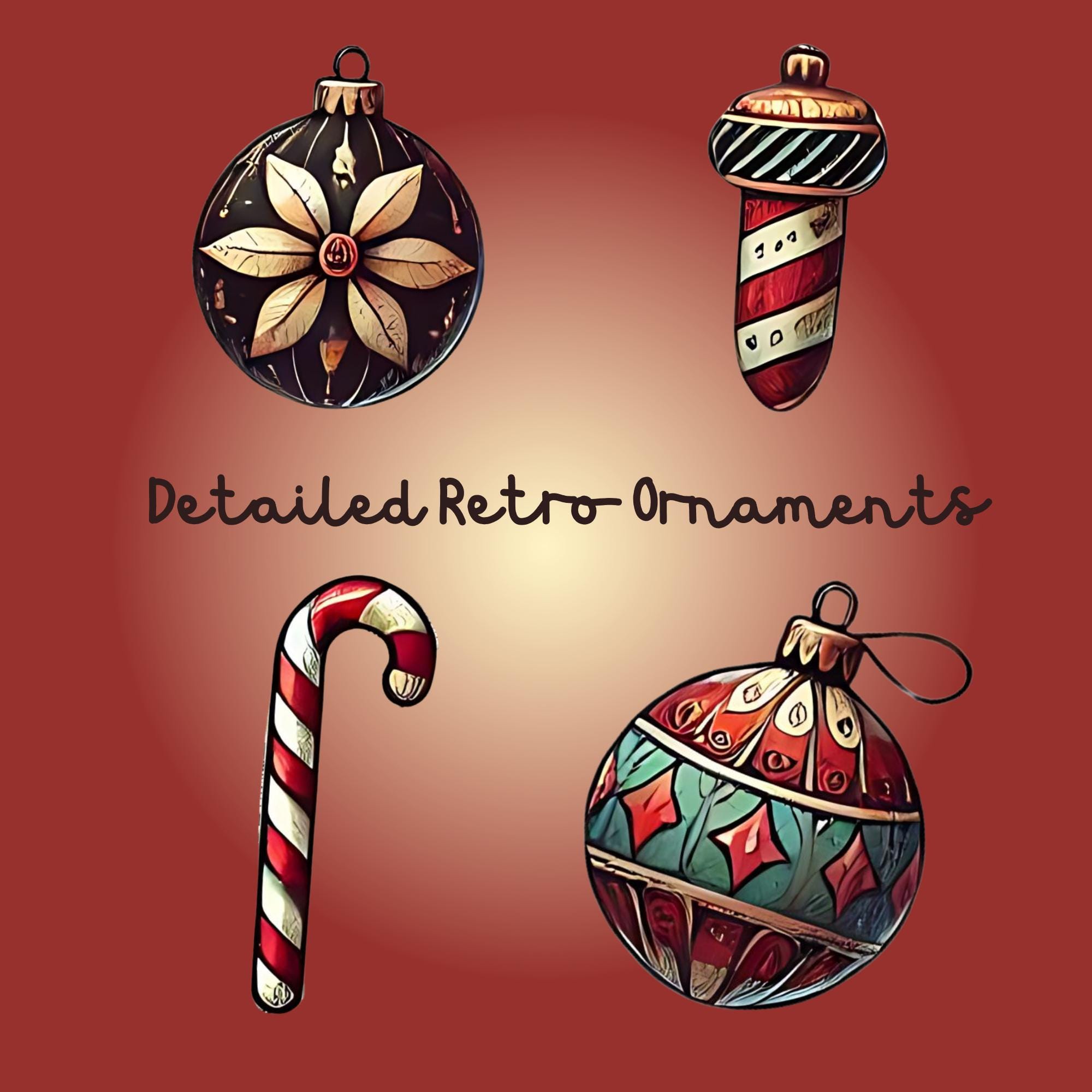 Vintage Christmas Ornament Clipart Set Retro Santa Graphics Digital ...