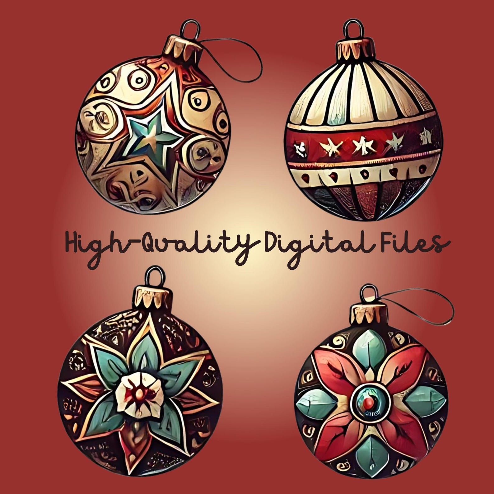 Vintage Christmas Ornament Clipart Set Retro Santa Graphics Digital ...