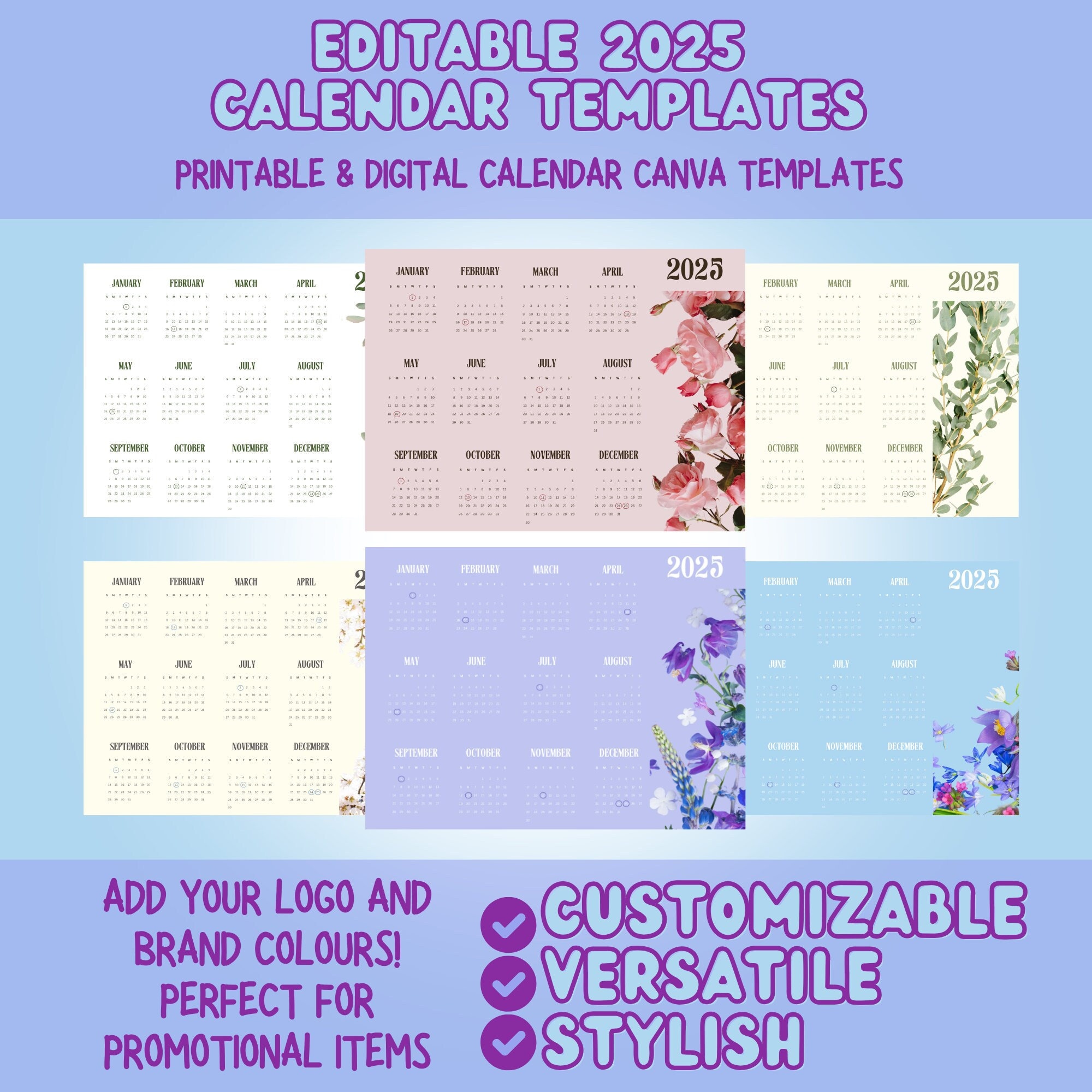 Editable 2025 Calendar Templates Printable & Digital Canva Calendar ...