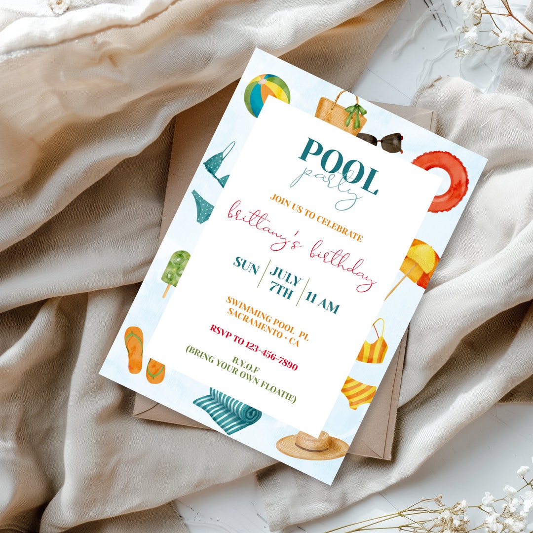 Pool Party Invitation, Pool Party Invite, Pool Party Invitation for ...