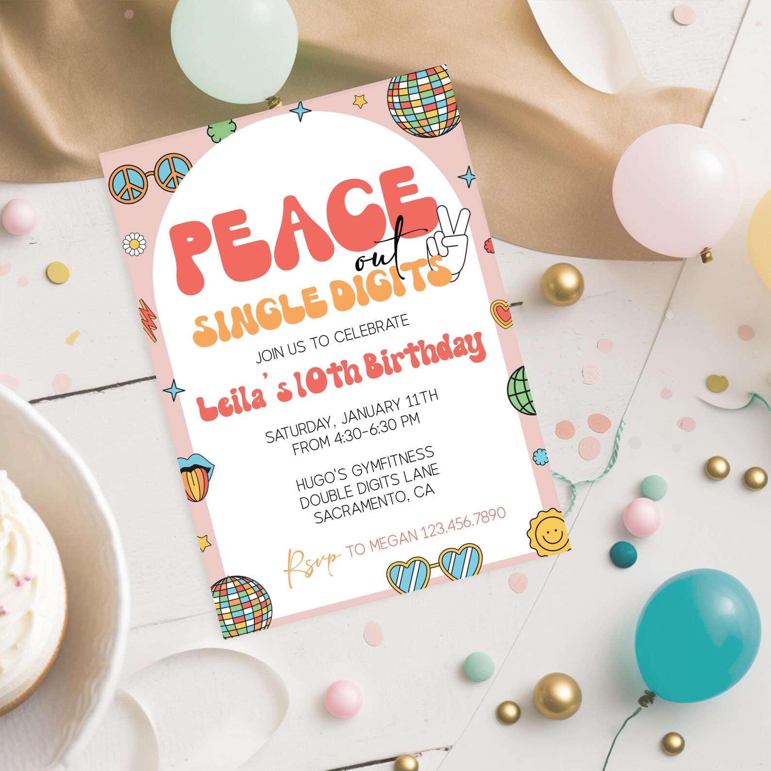 Peace Out Single Digits Birthday Invitation, 10th Birthday Party ...