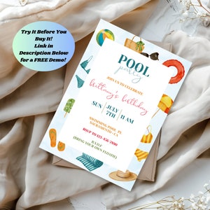 Pool Party Invitation, Pool Party Invite, Pool Party Invitation for ...