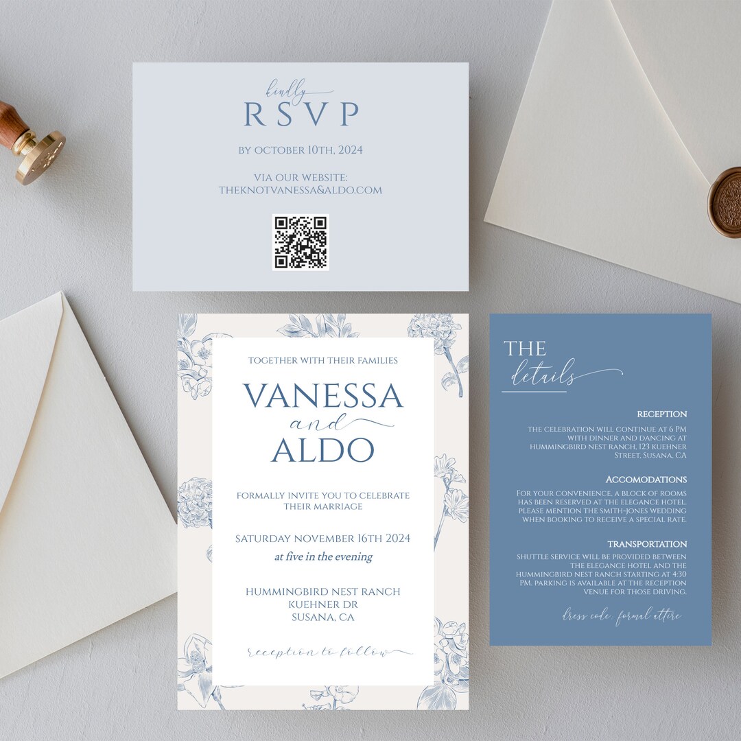 Dusty Blue Wedding Invitation, Baby Blue Wedding Invitation, Editable ...
