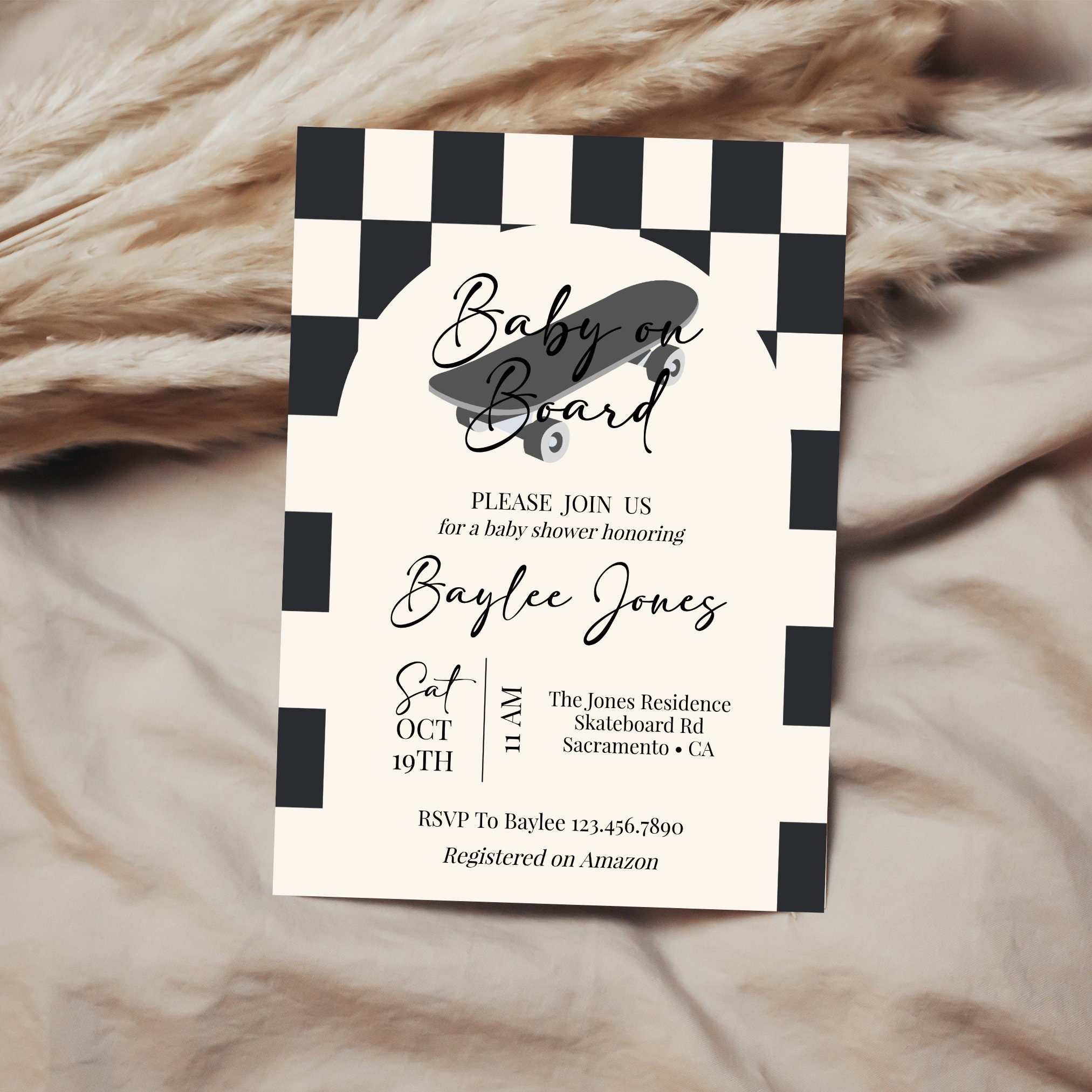 Baby on Board Baby Shower Invitation, Skateboard Baby Shower Invite ...