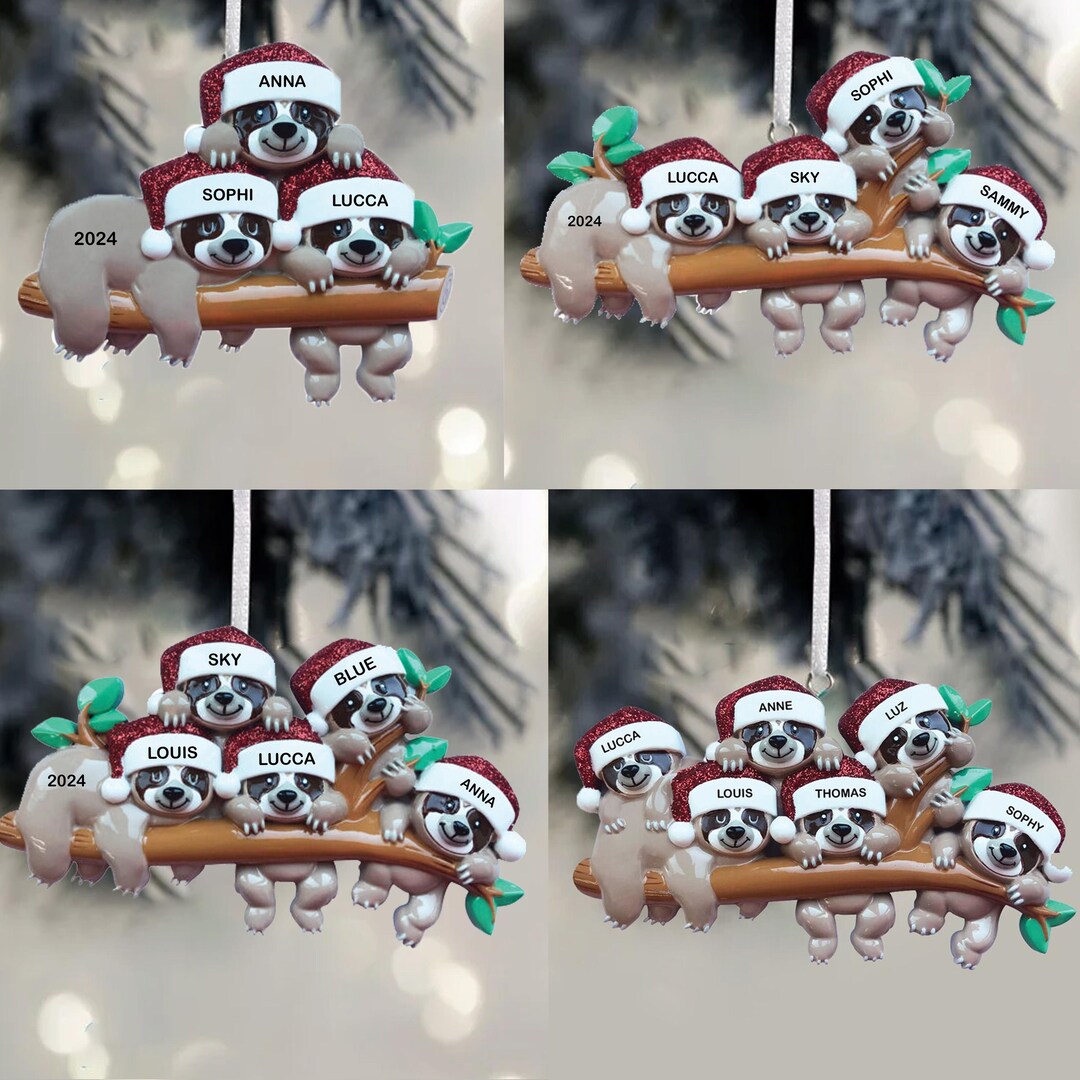 Family of 3 Personalized Christmas Ornament, Sloth Christmas Ornament ...