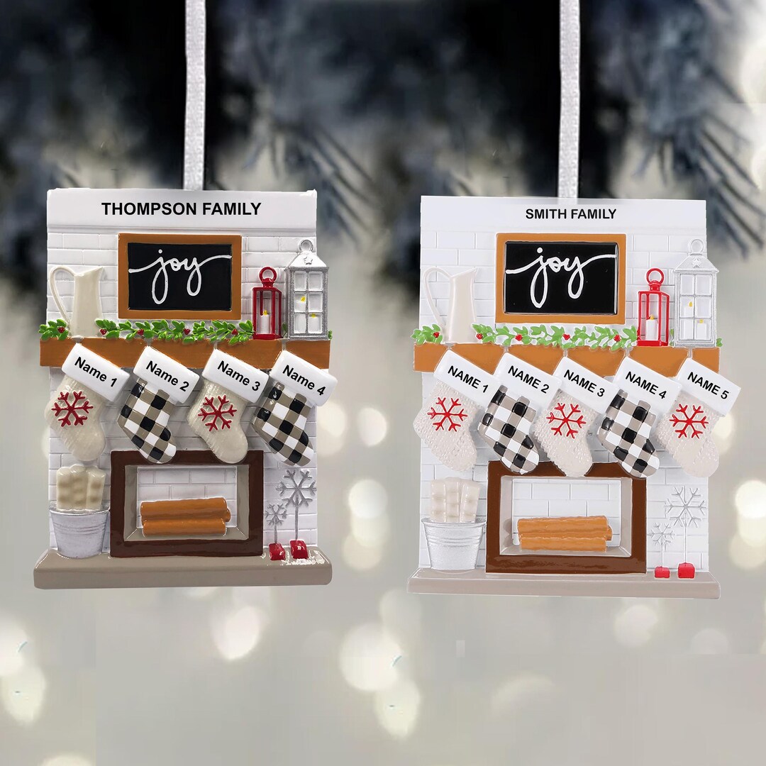 Fireplace Stockings Personalized Family Ornament, 4 Names, 5 Names ...