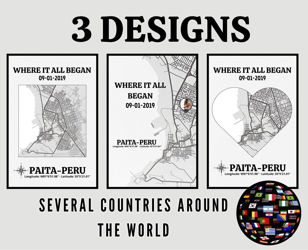 Custom Map Chart, Place Where You Met, Where It All Began, Map of Where ...