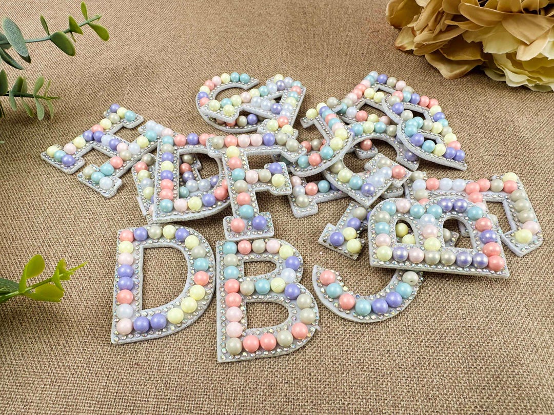 Colorful Pearl Rhinestone Letter Patches,colorful Pearl Iron on Letter ...