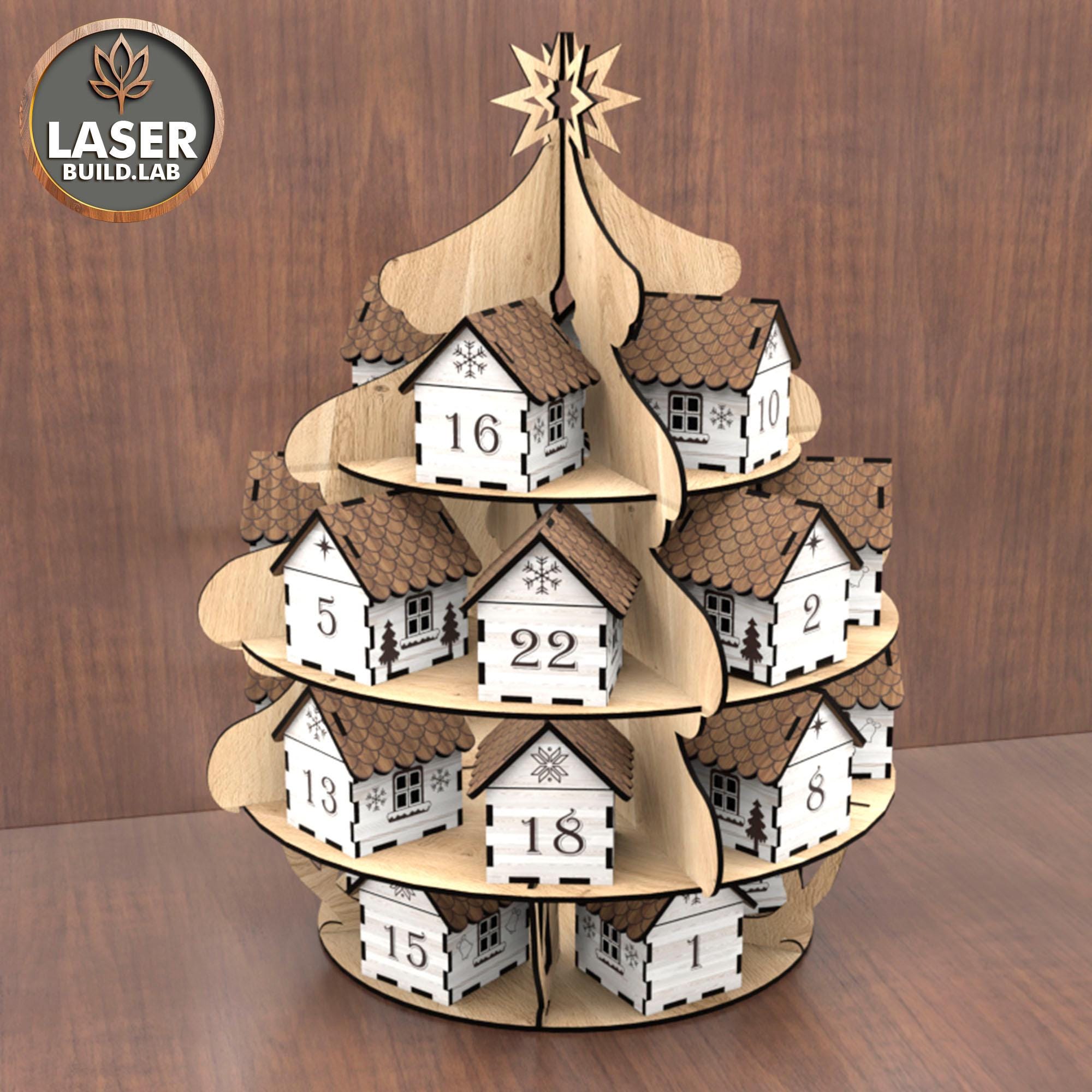Advent Calendar Houses With Christmas Tree Laser Cut Files Svg for ...