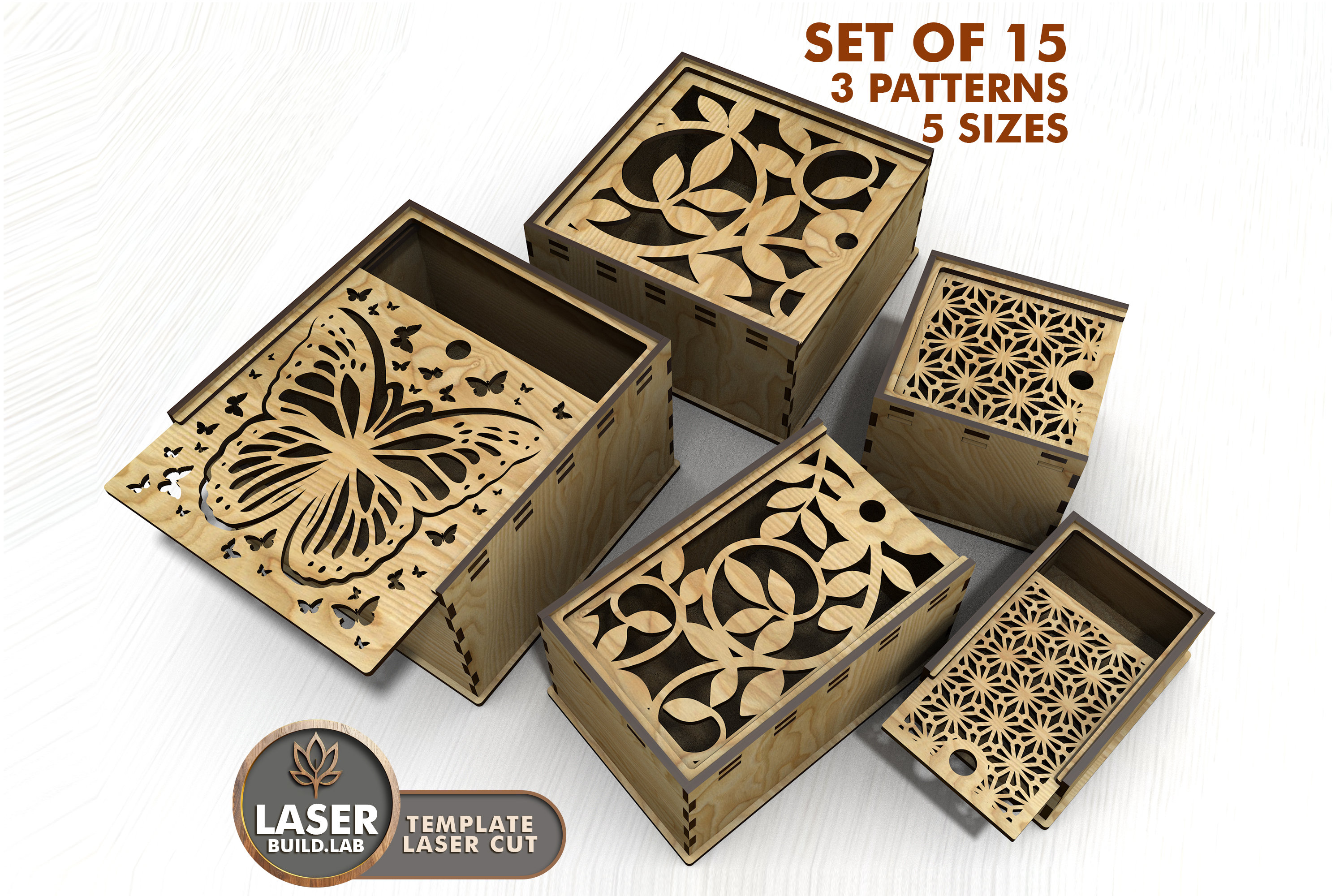 Set 15 Laser Cut File Box With Lid Svg for Laser, Laser Cut Wood Box ...
