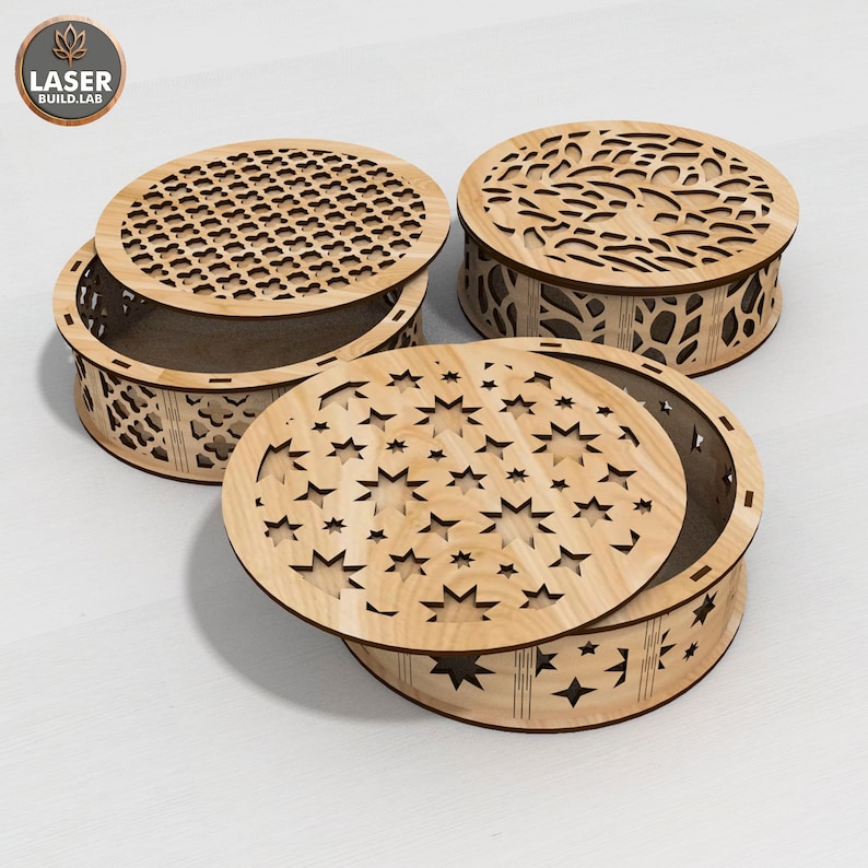 Round Box Laser Cut File and Box Vector File, Laser Cut Box Rounded and Gift Box Laser File ...