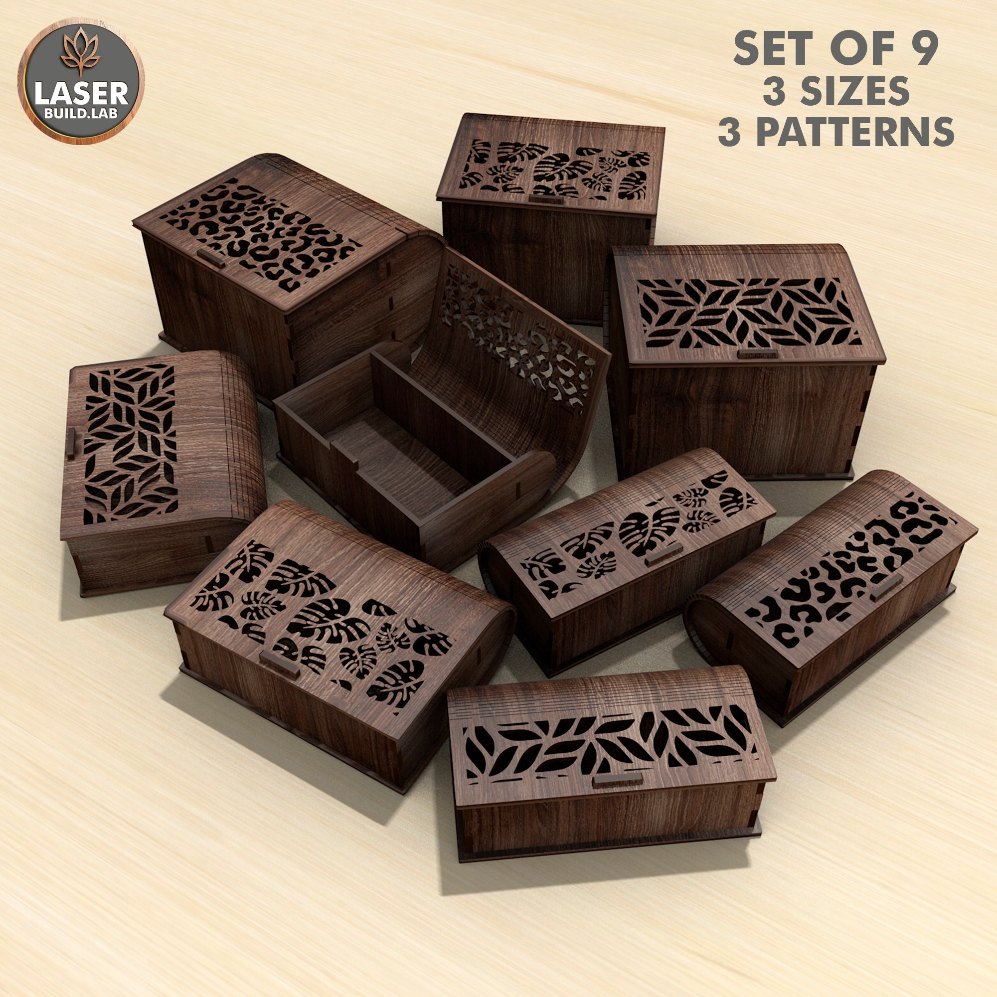Set of 9 Laser Cut Box Svg Laser Cutter Box and Box Lasercut, Box Template Svg and Xtool Files ...