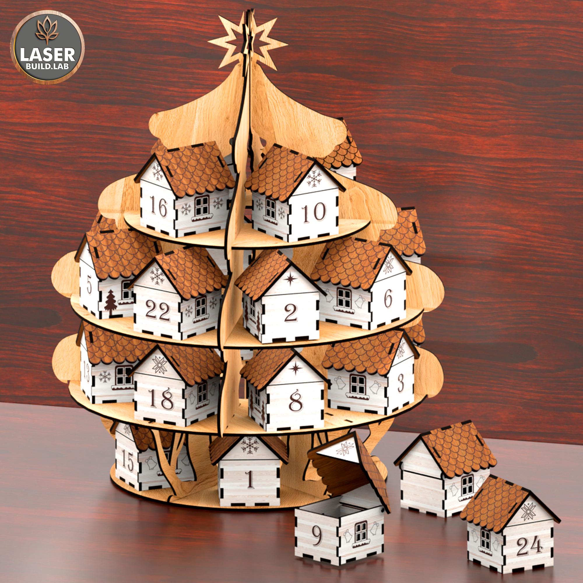 Advent Calendar Houses With Christmas Tree Laser Cut Files Svg for ...