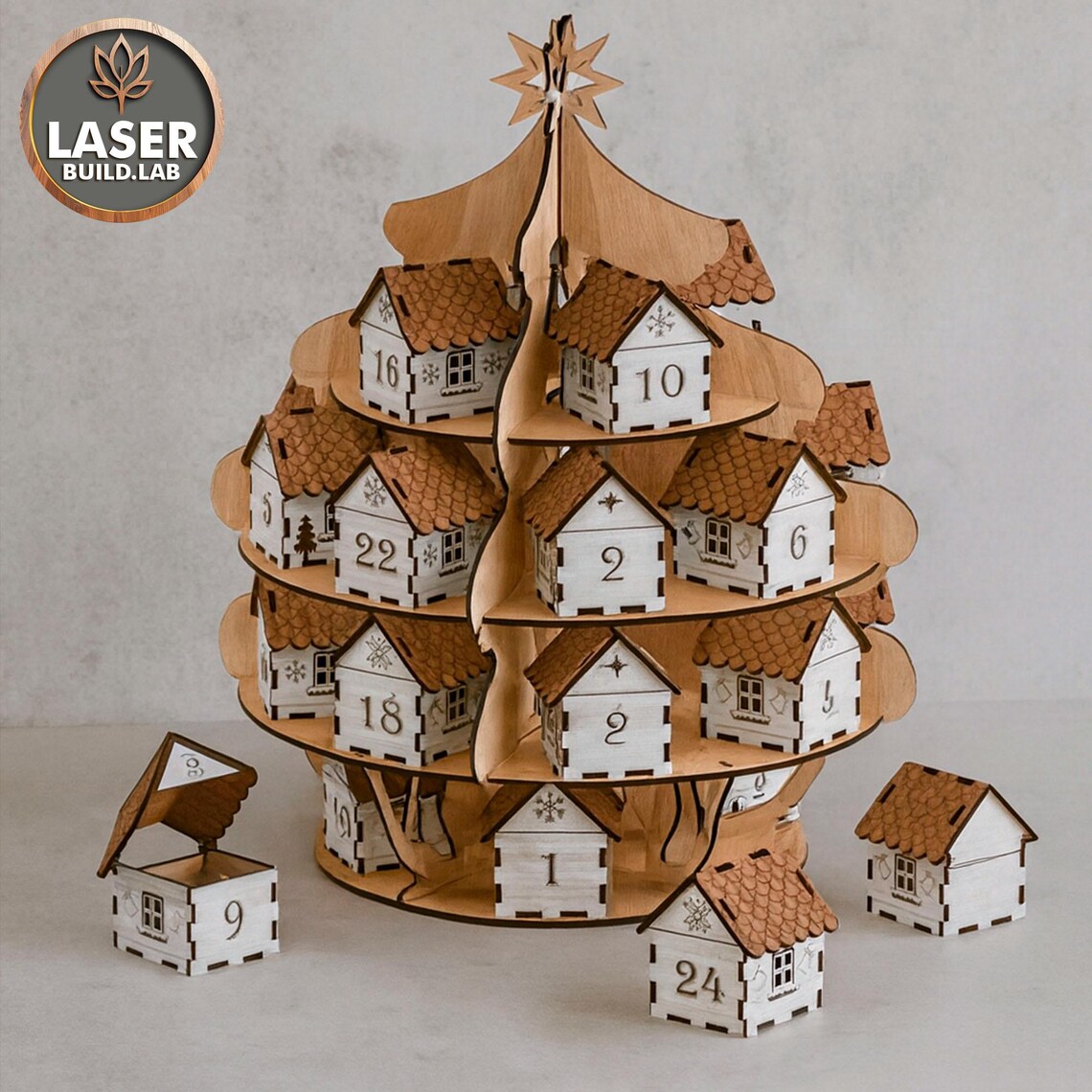 Advent Calendar Houses With Christmas Tree Laser Cut Files Svg for ...
