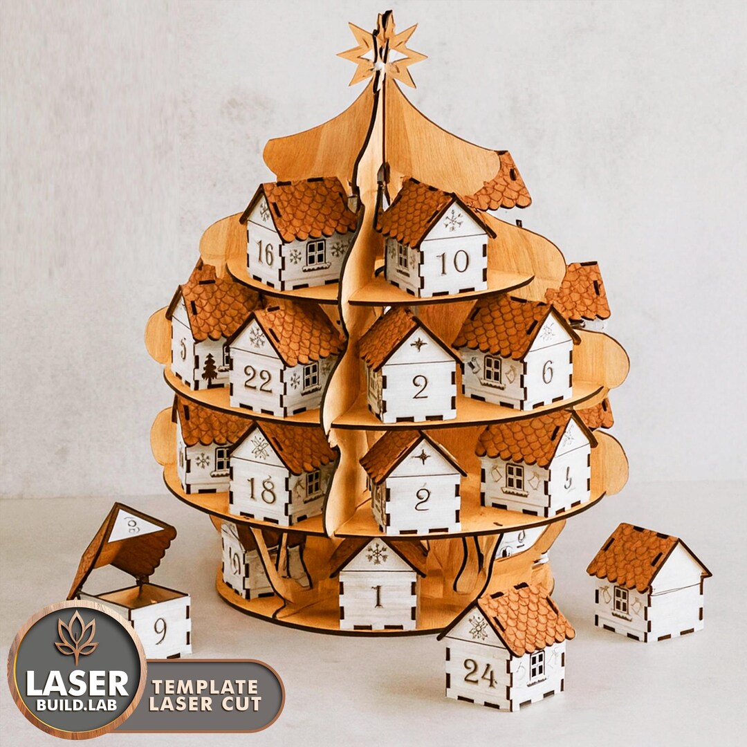 Advent Calendar Laser Files Svg Christmas Tree Glowforge Dxf Template ...