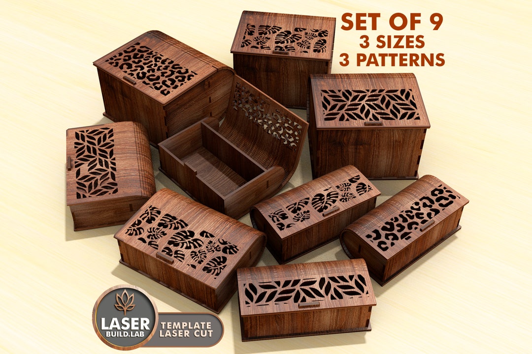 Set of 9 Laser Cut Box Svg Laser Cutter Box and Box Lasercut, Box ...