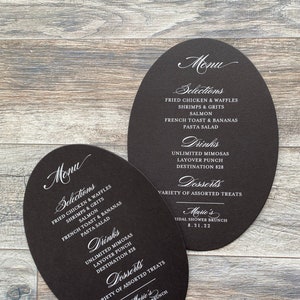 Black Stock Oval Menu Card Black and White Menu White Ink on Dark Stock ...