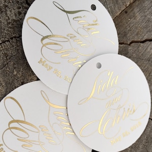 50 Gold Foil Simple Modern Round Tags - Rose Gold Foil Favor Tag ...