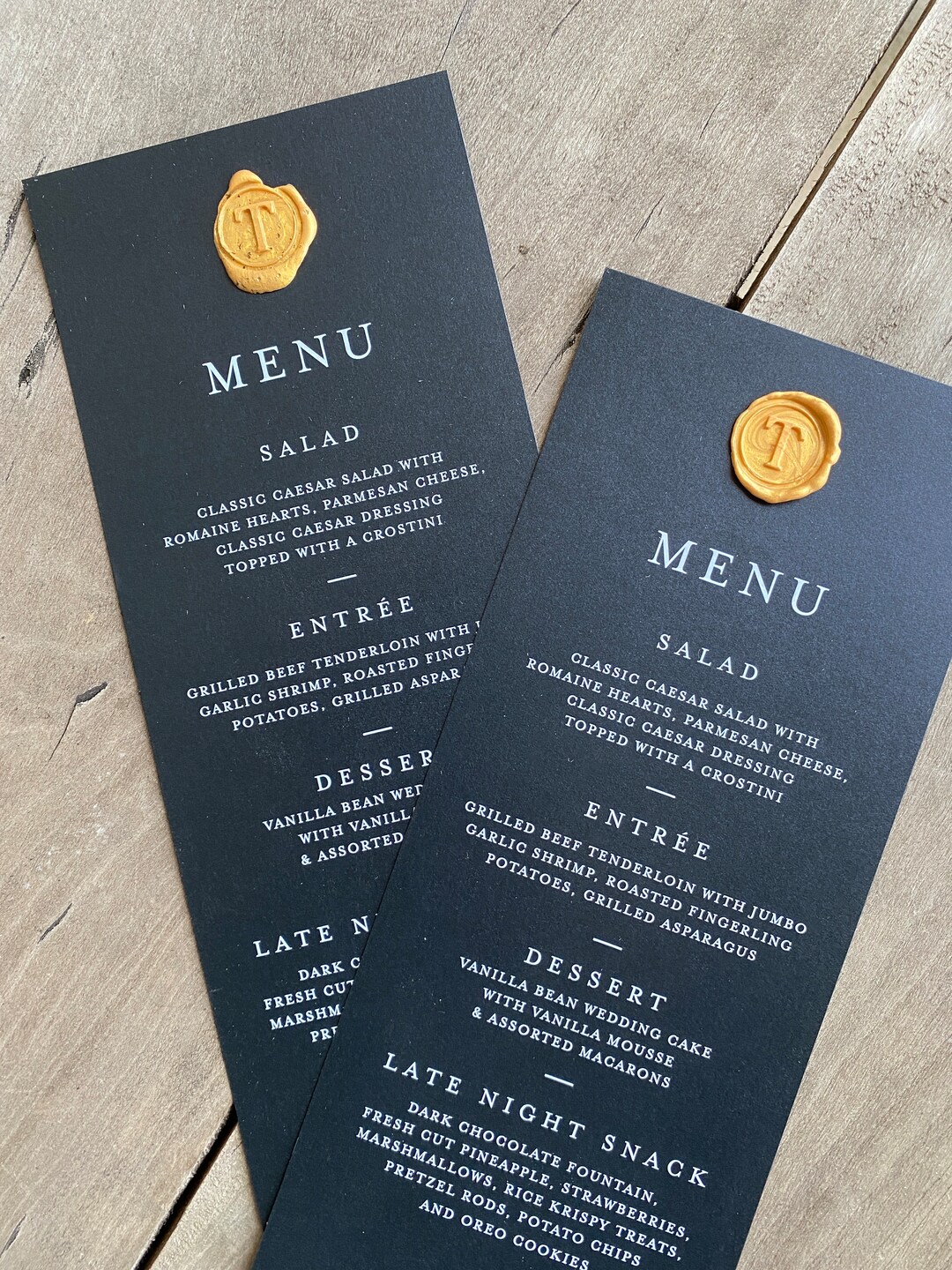 Black Stock Wax Seal Initial Menu Card - Black and White Menu - White ...