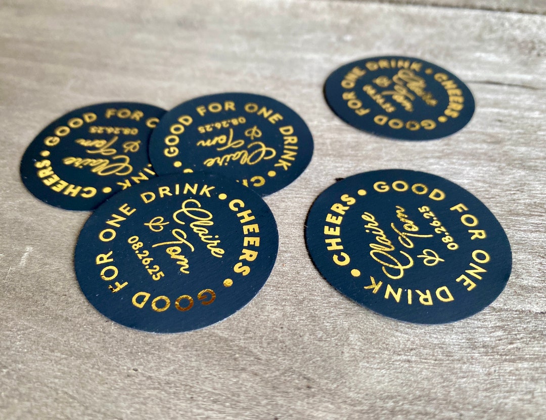 Gold Foil on Black Wedding Drink Tokens - Redeem for a Drink Coupon ...