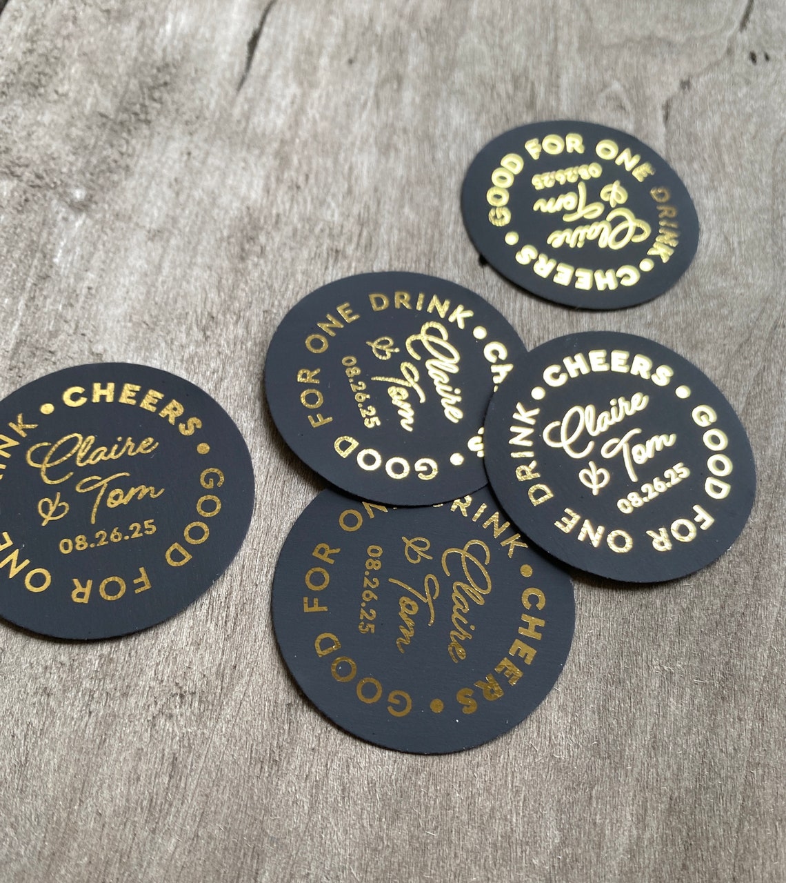 Gold Foil on Black Wedding Drink Tokens, Redeem for a Drink Coupon, Bar ...