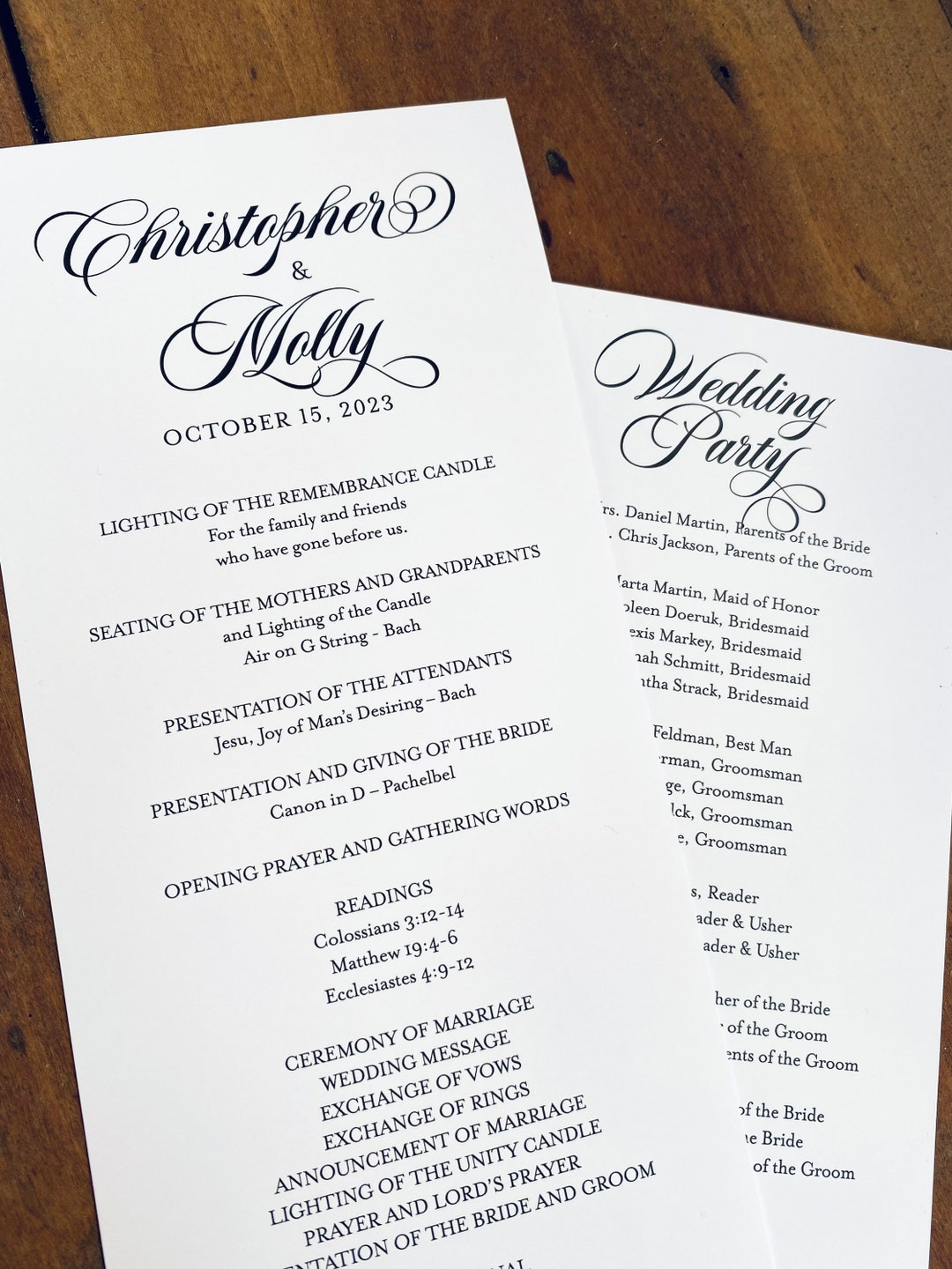 Wedding Program Card Event Timeline Wedding Party Card Church Card ...