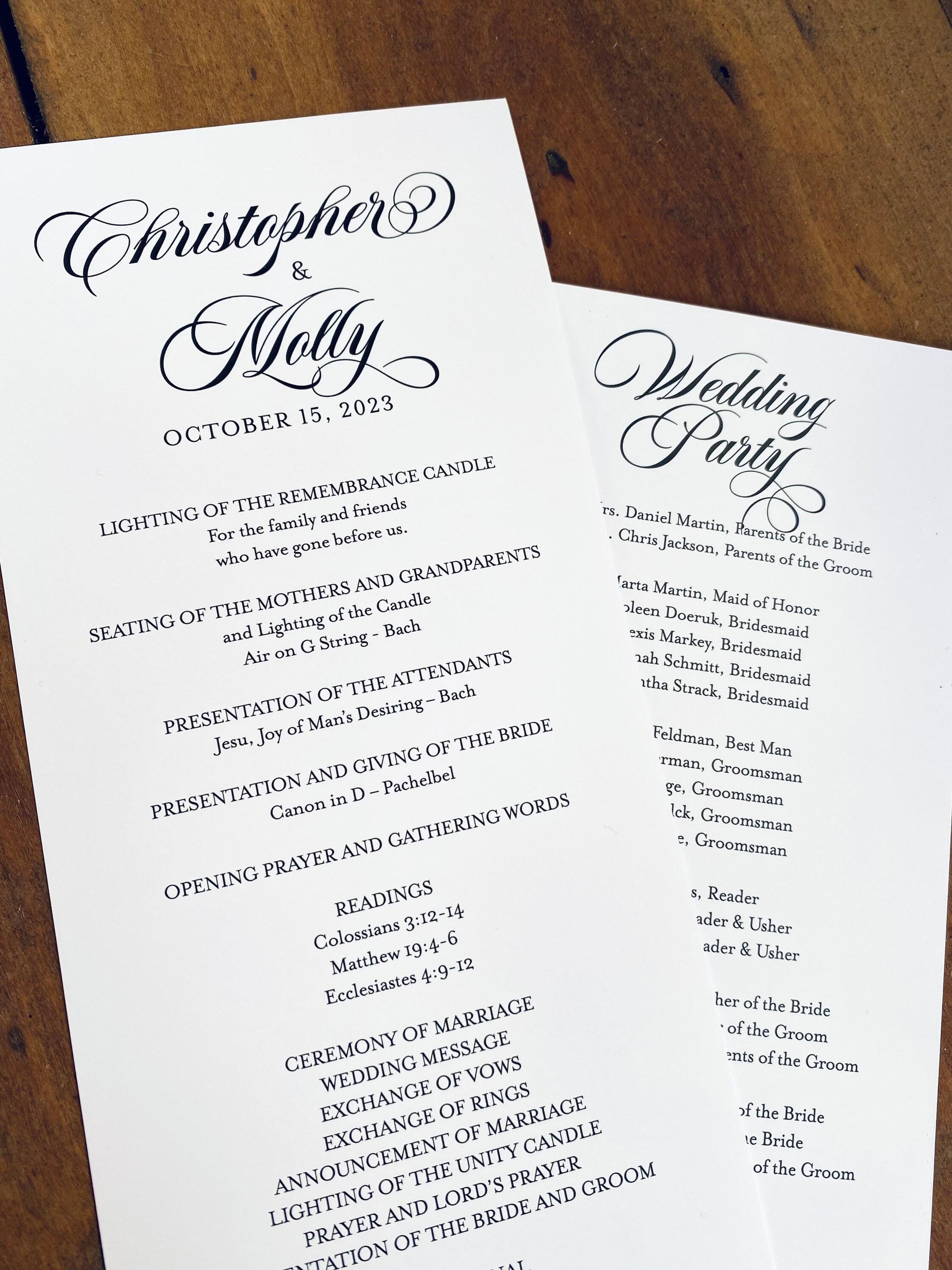 Wedding Program Card Event Timeline Wedding Party Card - Etsy