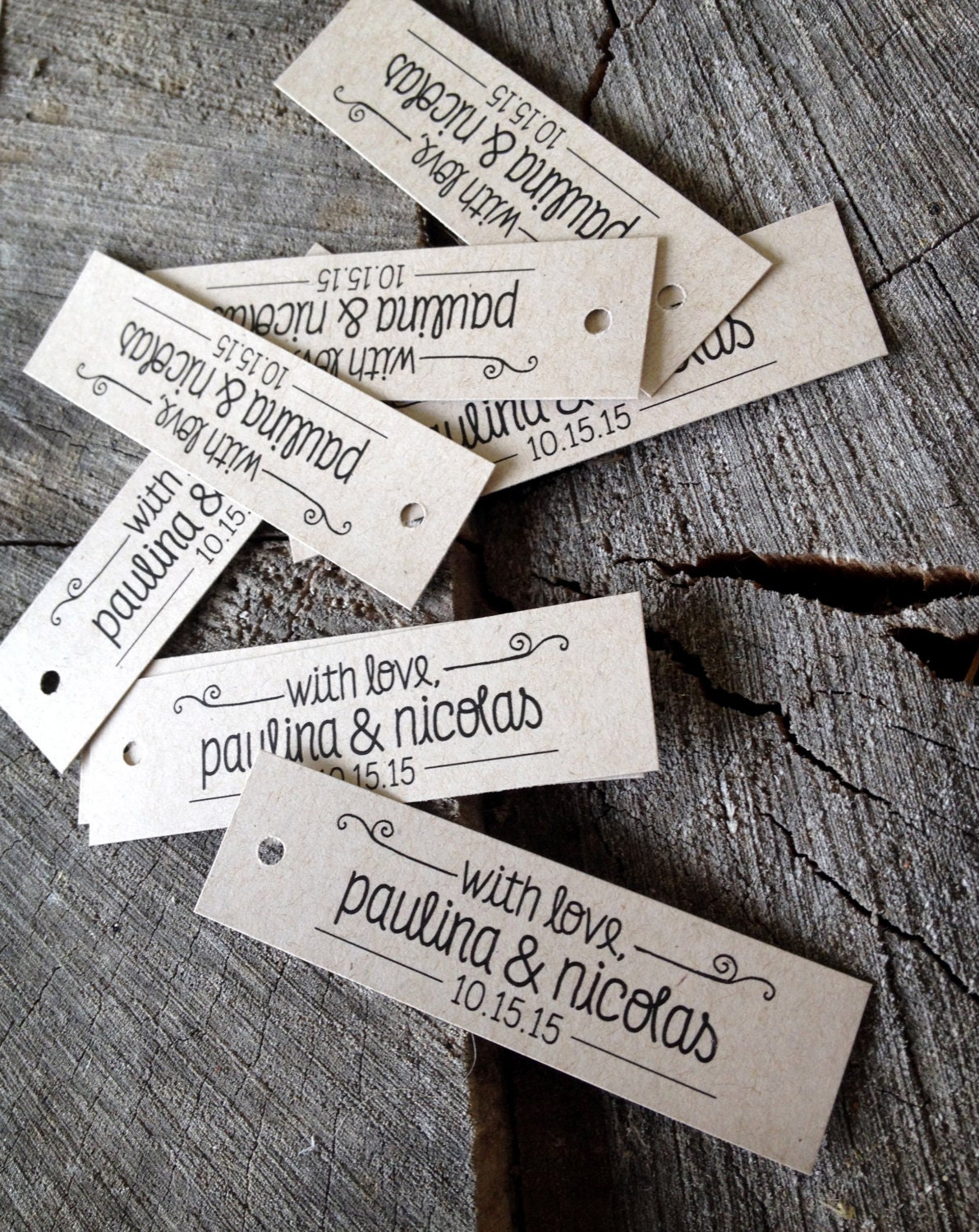 Long Rectangular Rustic Tag Kraft Brown tags Ivory slim | Etsy