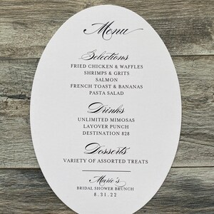 Black Stock Oval Menu Card Black and White Menu White Ink on Dark Stock ...