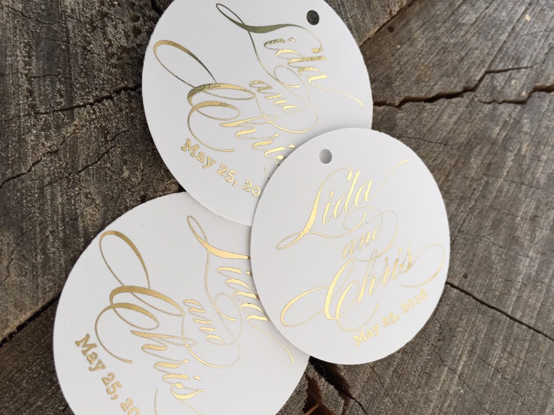 50 Gold Foil Simple Modern Round Tags - Rose Gold Foil Favor Tag ...