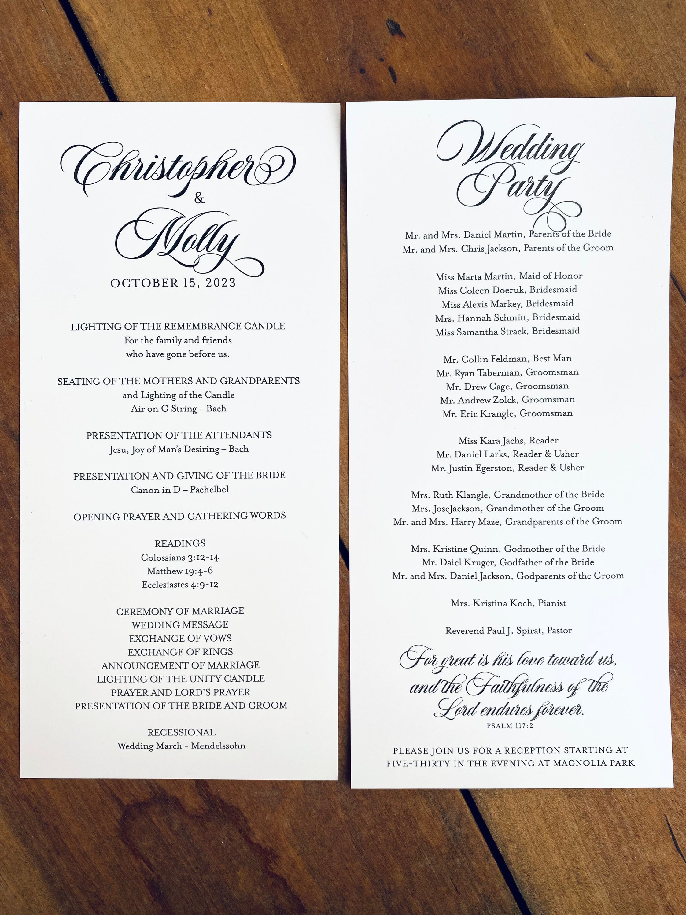 Wedding Program Card Event Timeline Wedding Party Card - Etsy