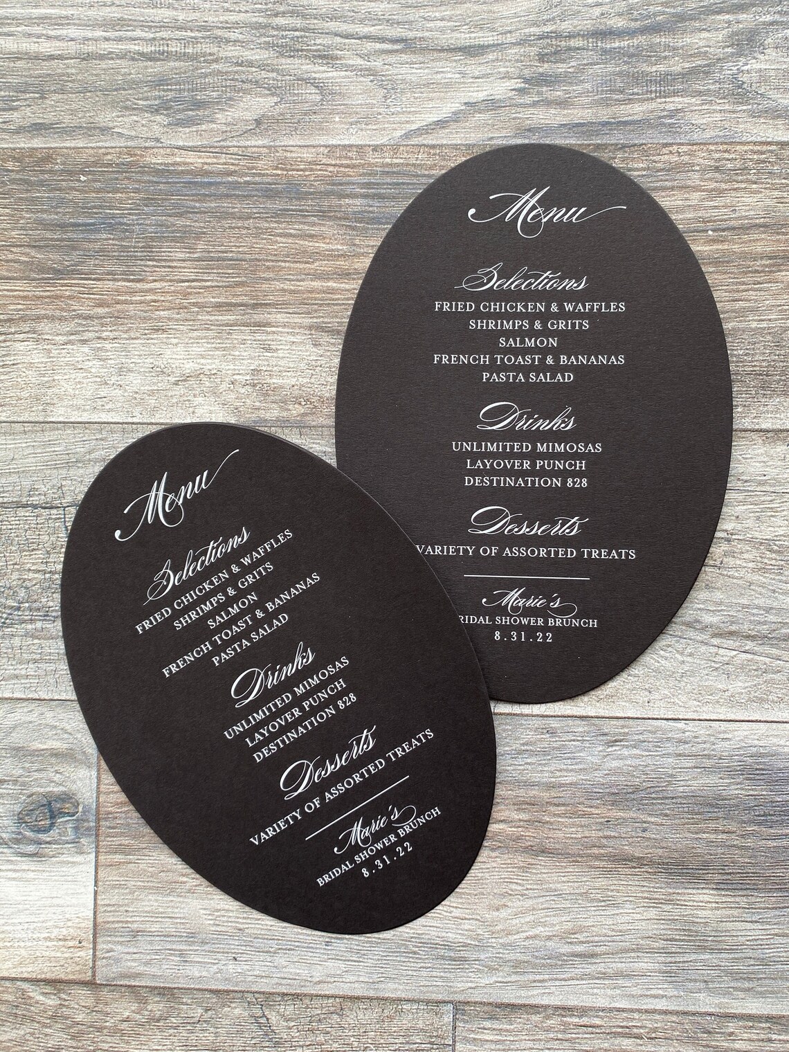 Black Stock Oval Menu Card Black and White Menu White Ink | Etsy