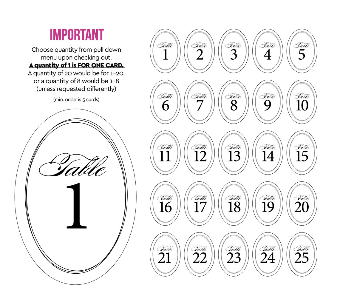 Oval Table Numbers - Event Wedding Table Number Assignment - Formal ...