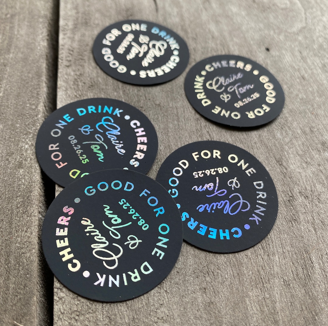 Gold Foil on Black Wedding Drink Tokens - Rainbow Foil Drink Coupon ...