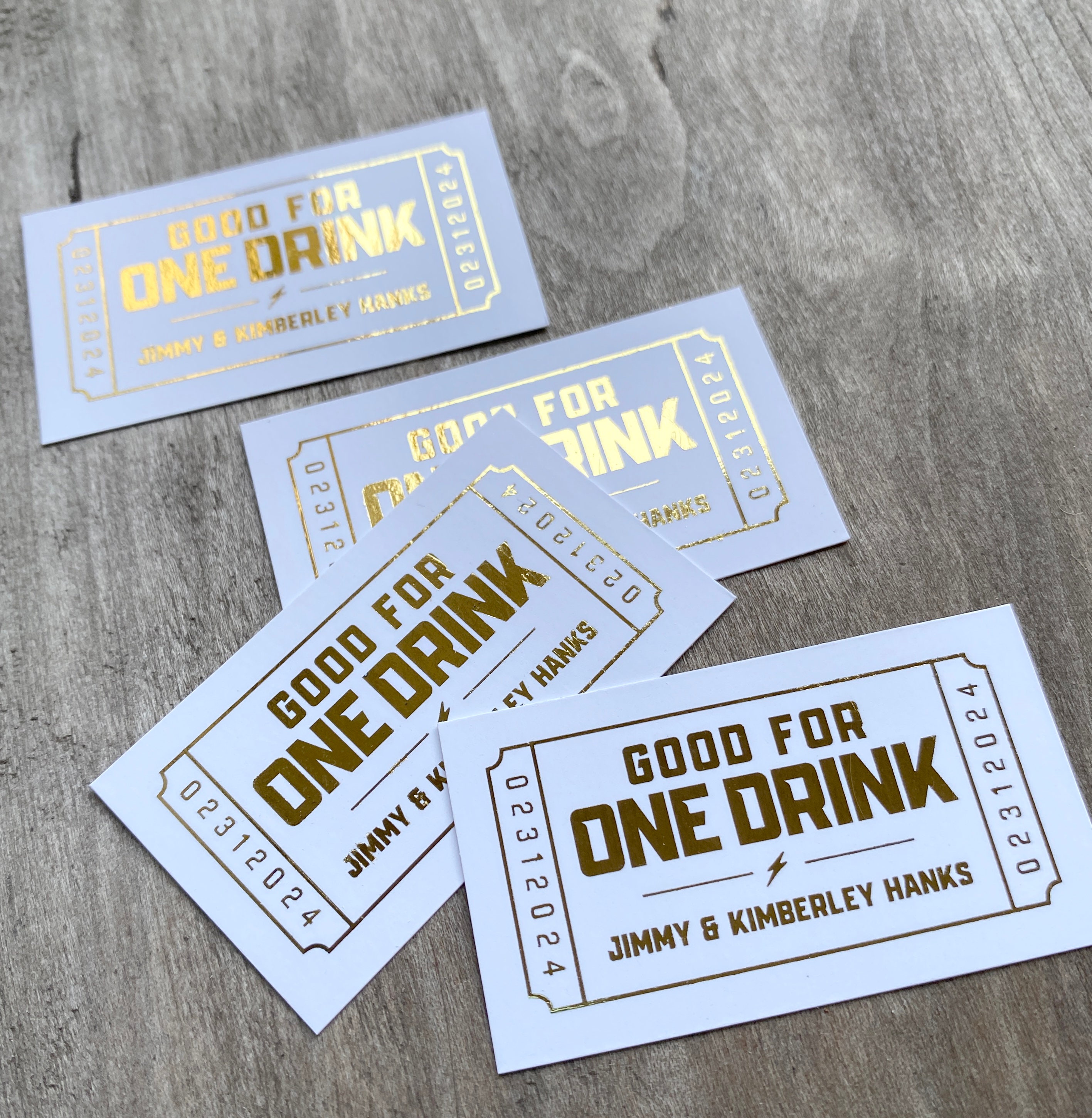 Gold Foil Wedding Drink Tickets - Redeem for a Drink Coupon - Bar ...