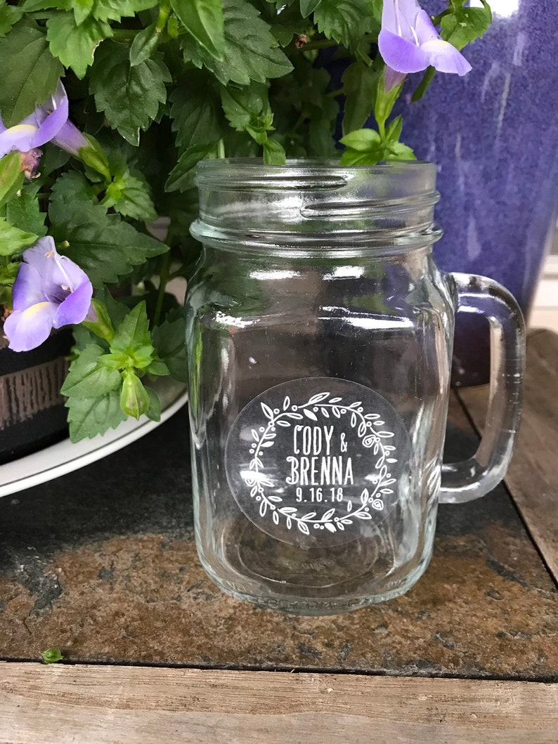 Waterproof Mason Jar Mug Favor Sticker Labels, White on Clear Sticker ...