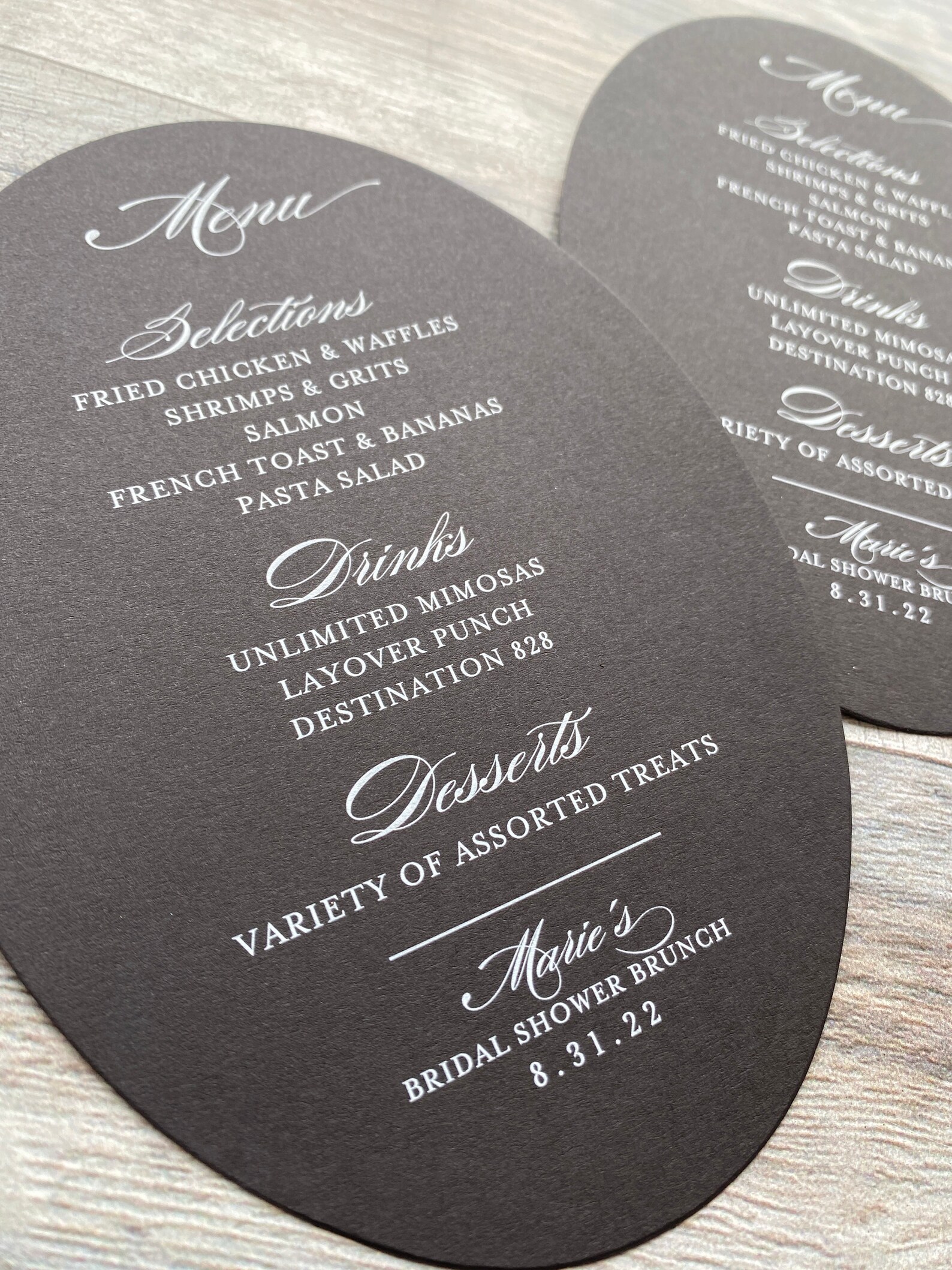 Black Stock Oval Menu Card Black and White Menu White Ink | Etsy