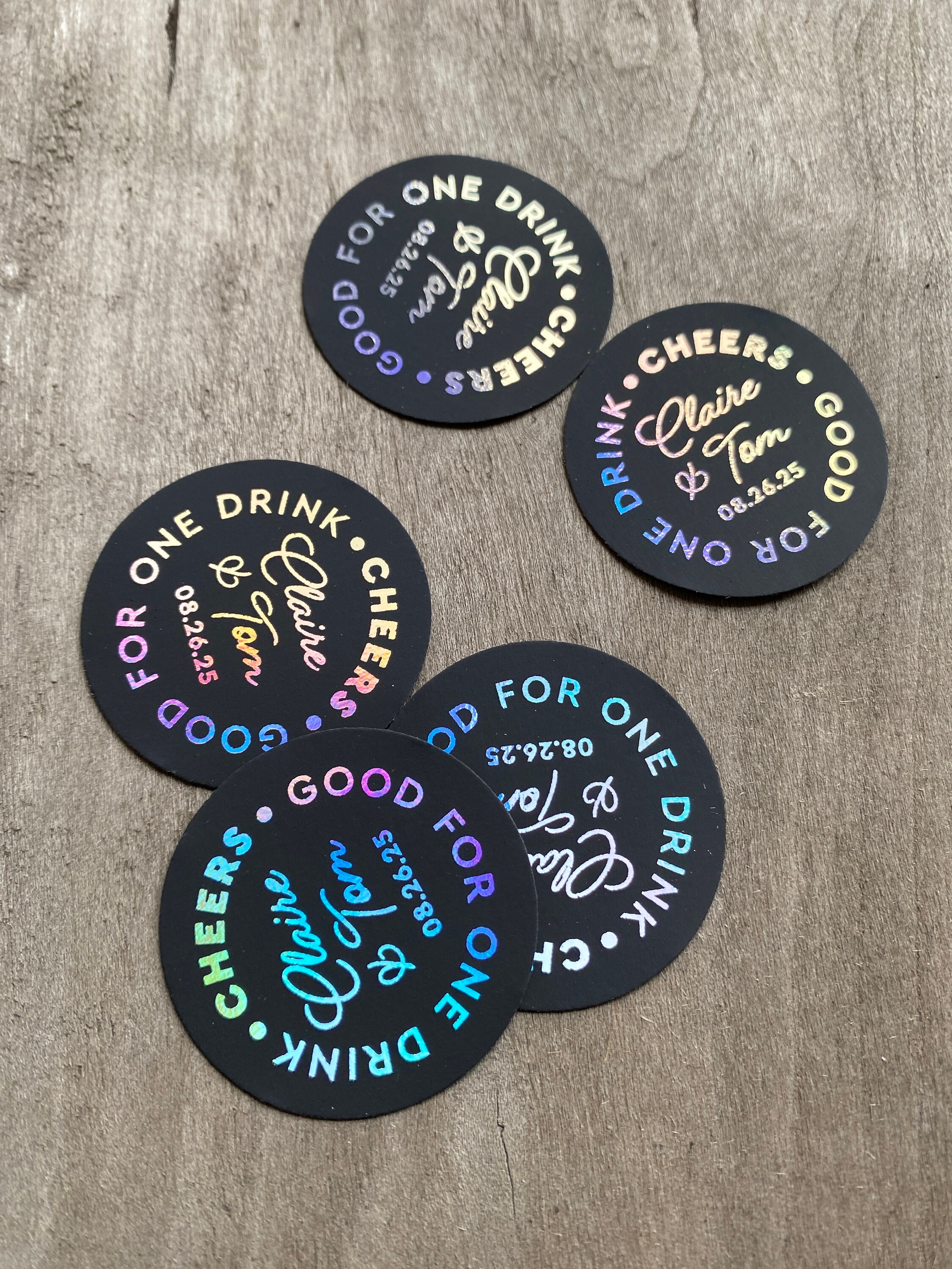 Gold Foil on Black Wedding Drink Tokens, Redeem for a Drink Coupon, Bar ...