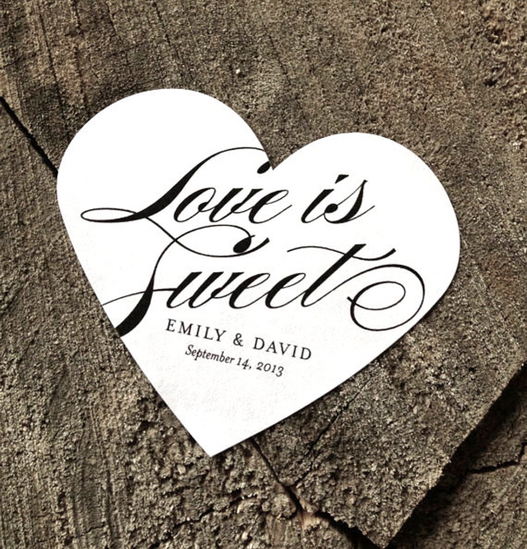 Calligraphic Heart Wedding Labels - Love is Sweet Wedding Stickers ...